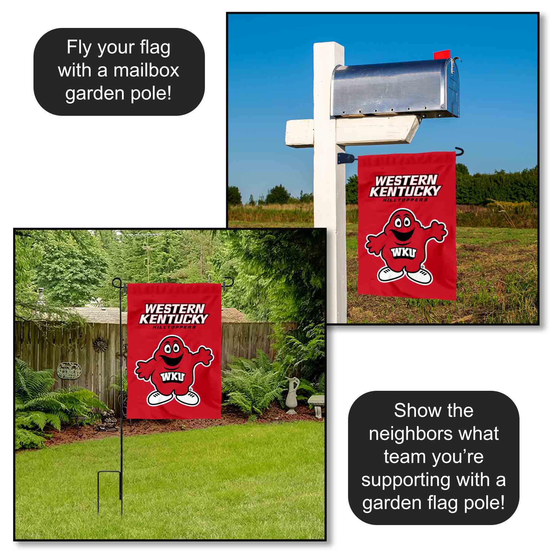 Western Kentucky Hilltoppers Big Red Mascot Garden Flag and Yard Banner 840134546407 | eBay
