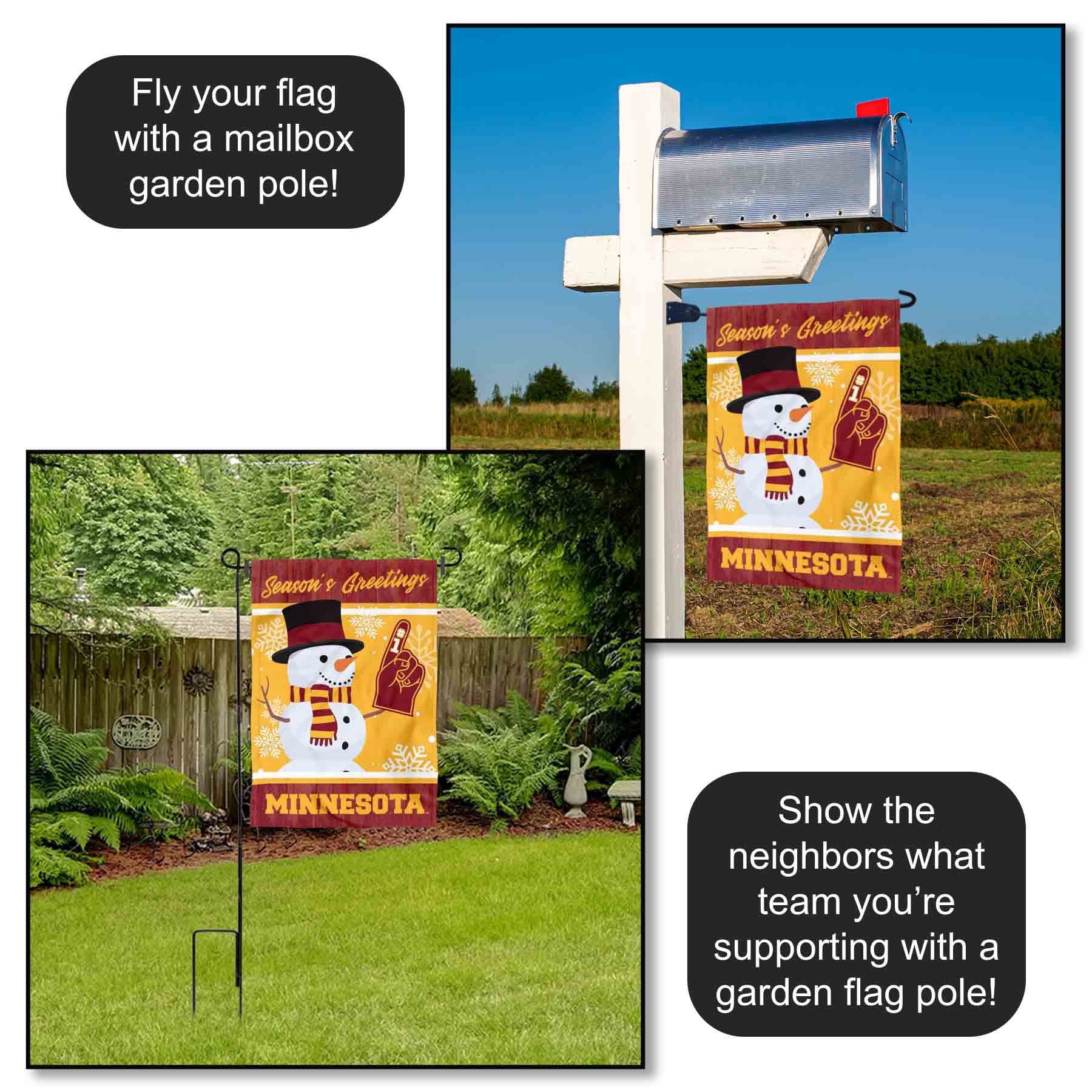 Minnesota Gophers Holiday Winter Snow Garden Flag and Yard Banner ...